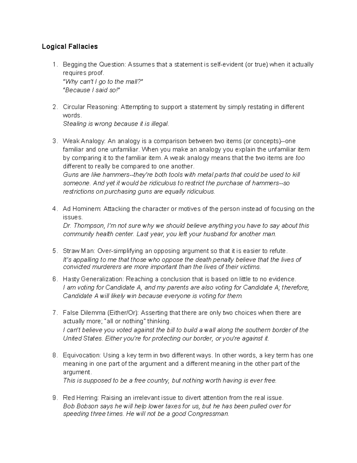 Logical Fallacies: Key Concepts and Examples for Study - Studocu