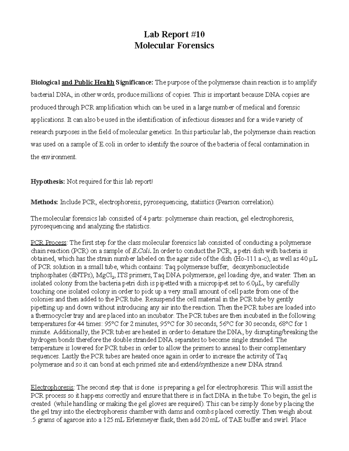 BIO161 Molecular Forensics Lab Report: PCR & Pyrosequencing Analysis ...