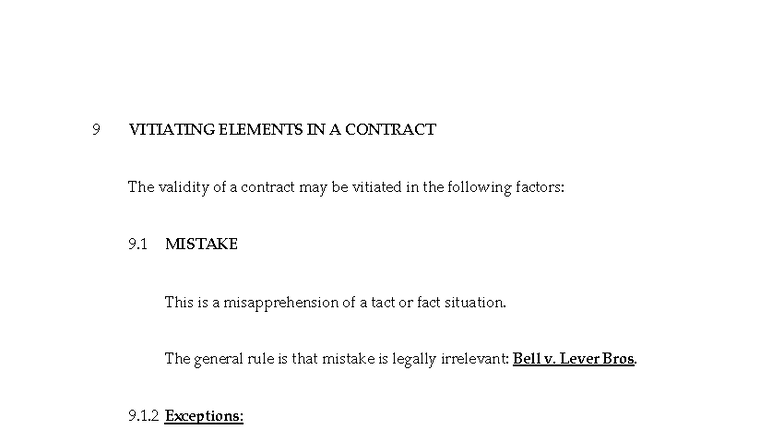 Contract 2 Notes: 9 Vitiating Elements in a Contract - Studocu