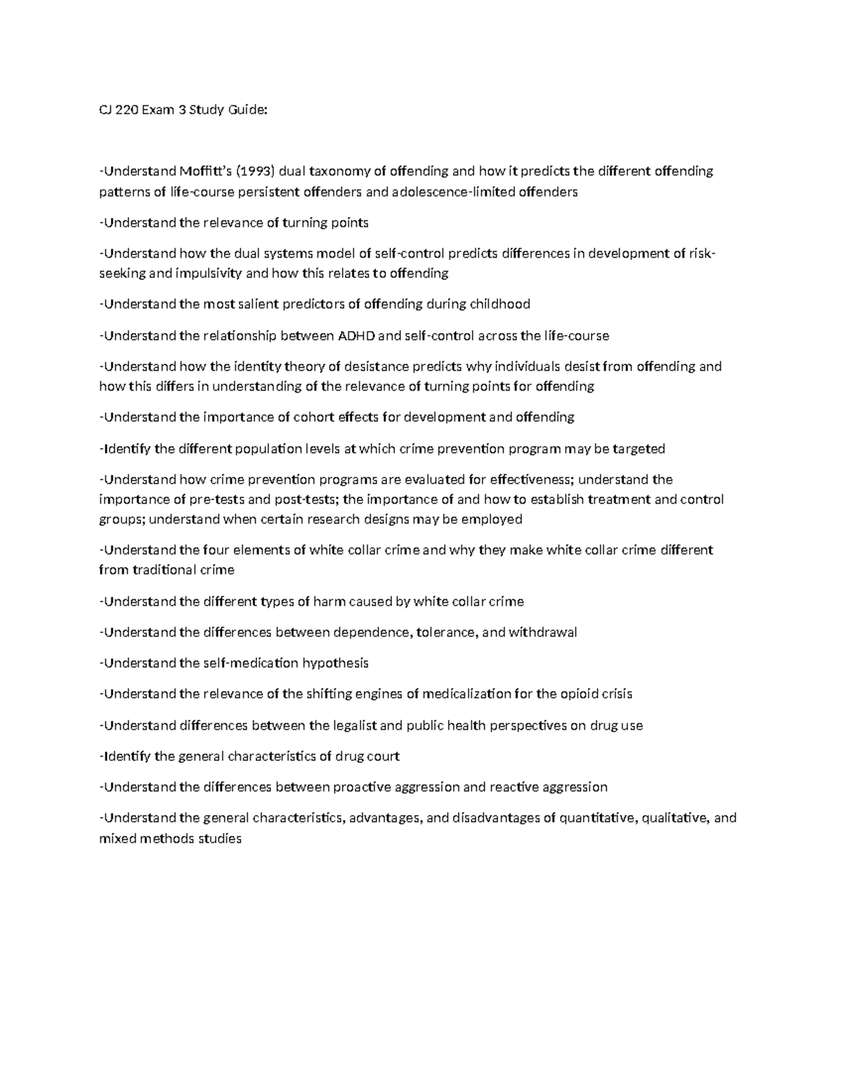 CJ 220 Exam 3 Study Guide: Key Concepts in Crime & Offending - Studocu