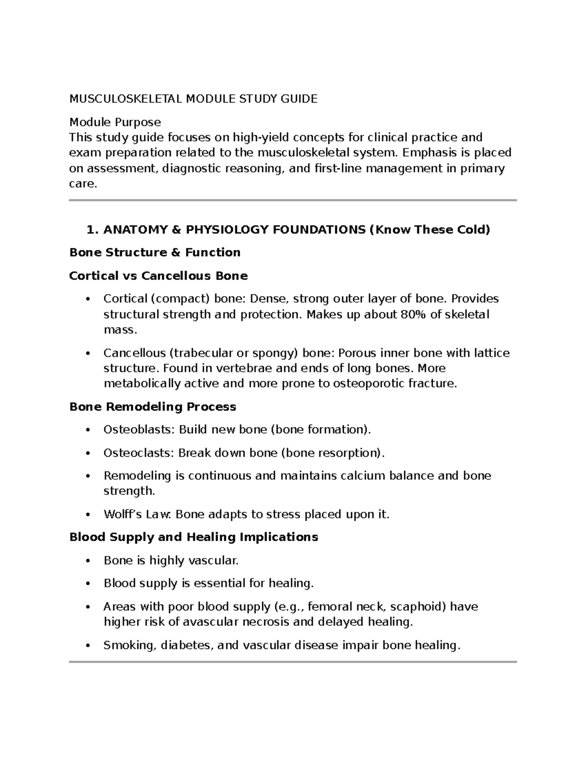 MUSCULOSKELETAL MODULE STUDY GUIDE: Clinical Practice & Exam Prep - Studocu