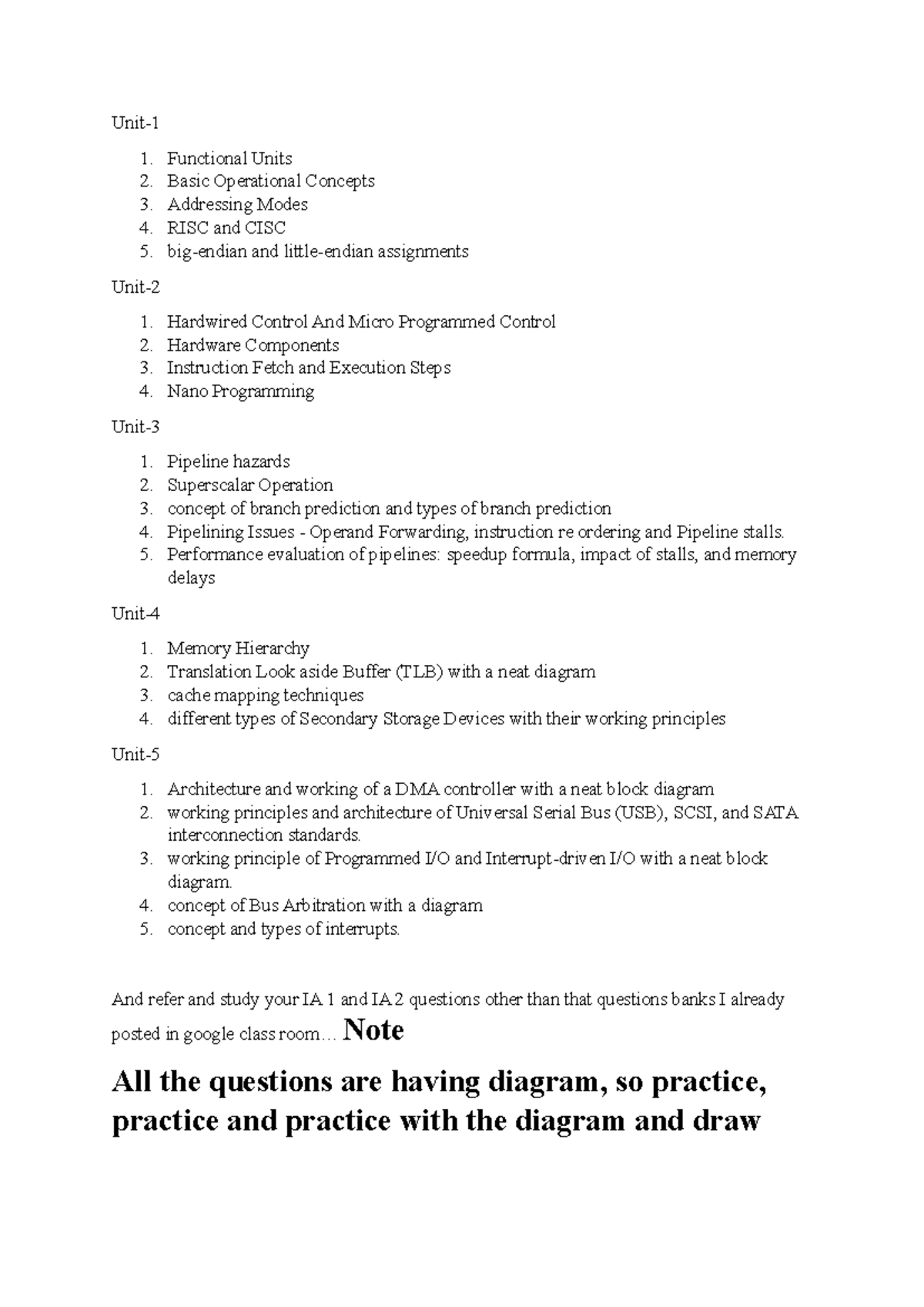 Important Questions for CS 101: Functional Units & Architecture ...