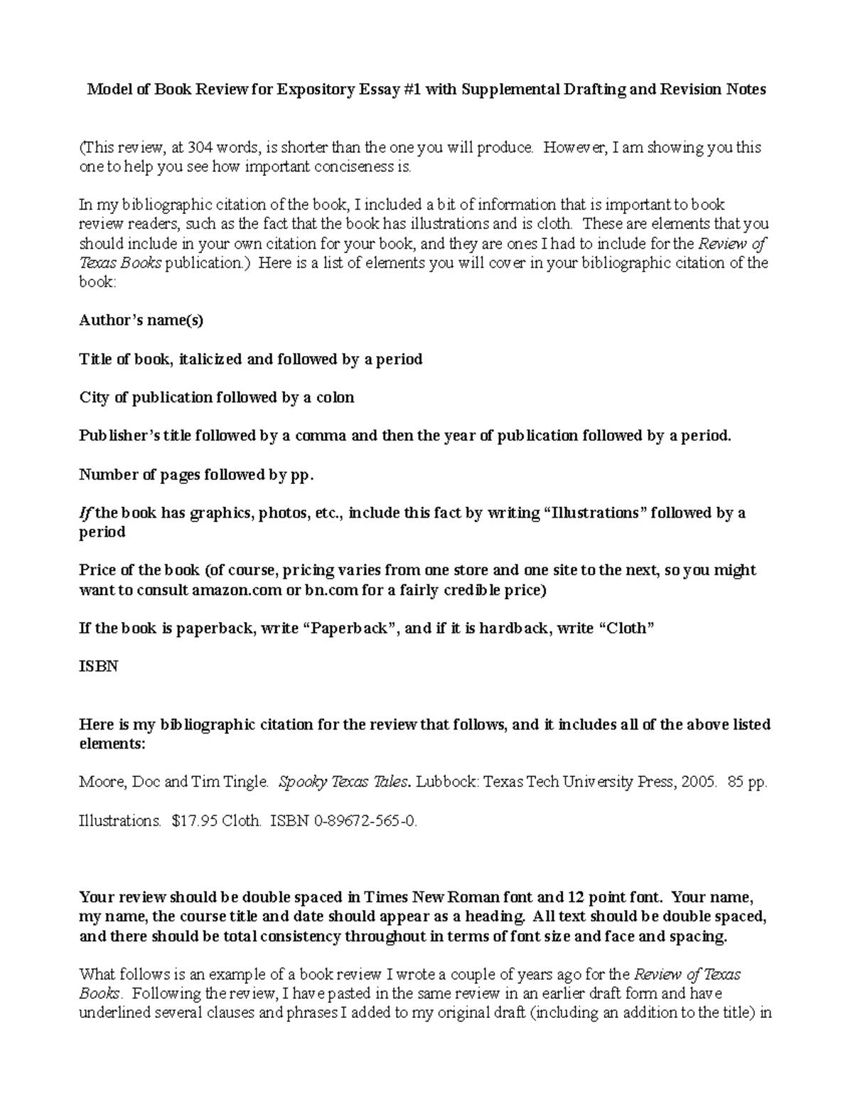 Model of Book Review for Expository Essay #1 with Supplemental Revision ...