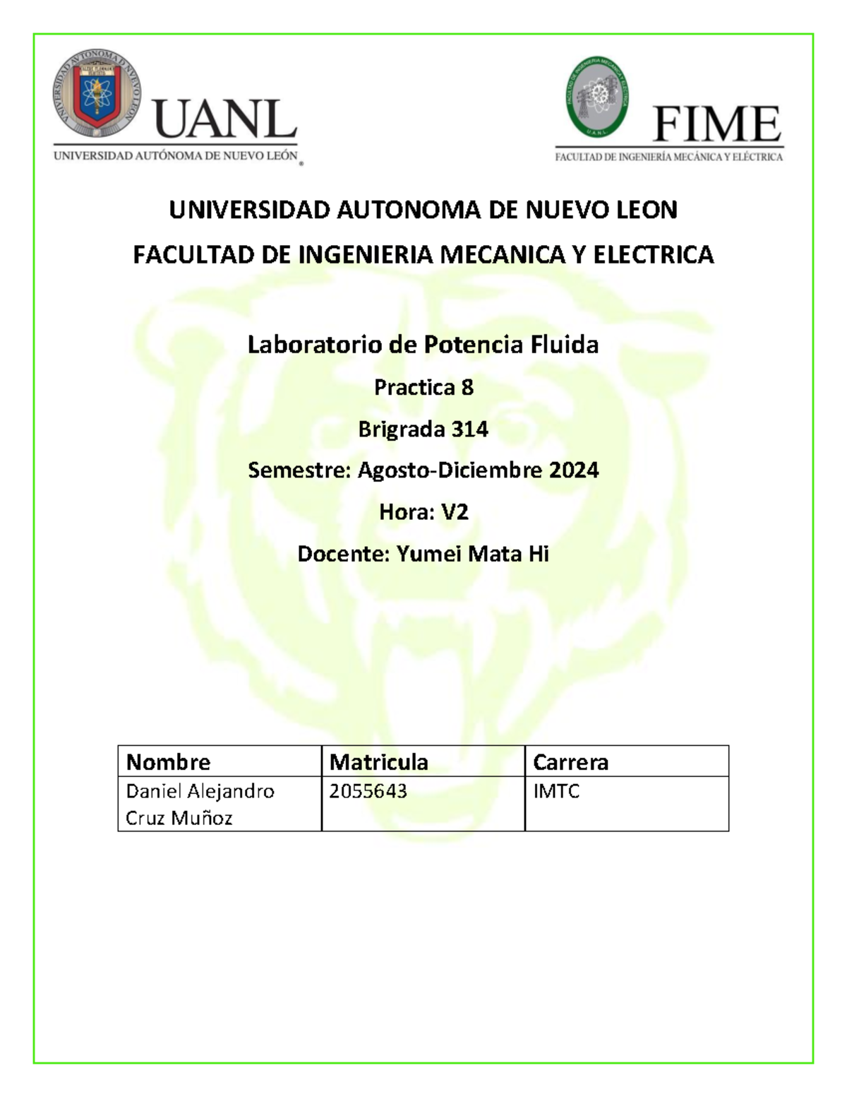 P8 Potencia - Laboratorio de Fluido Práctica 8 IMTC 2024 - Studocu