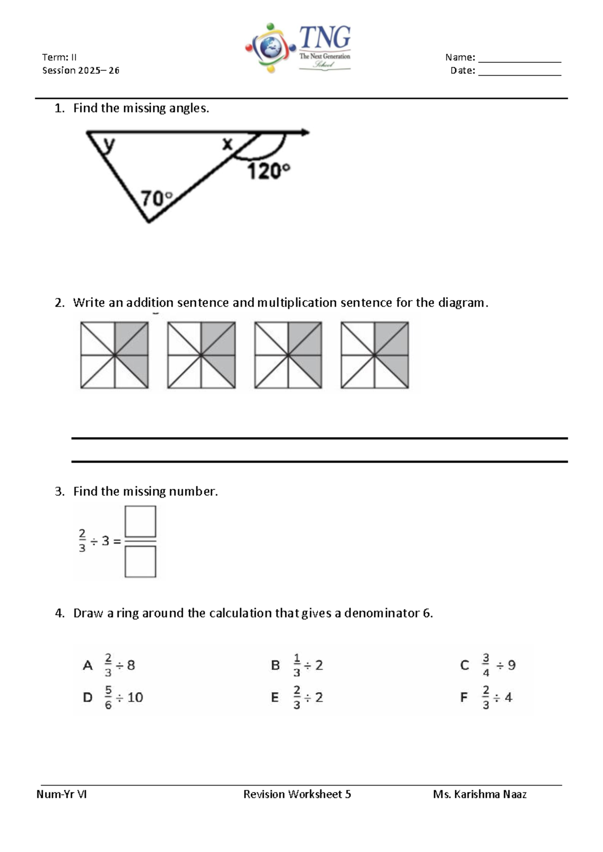 Revision Worksheet 5 - Numeracy Term II Session 26 - Studocu