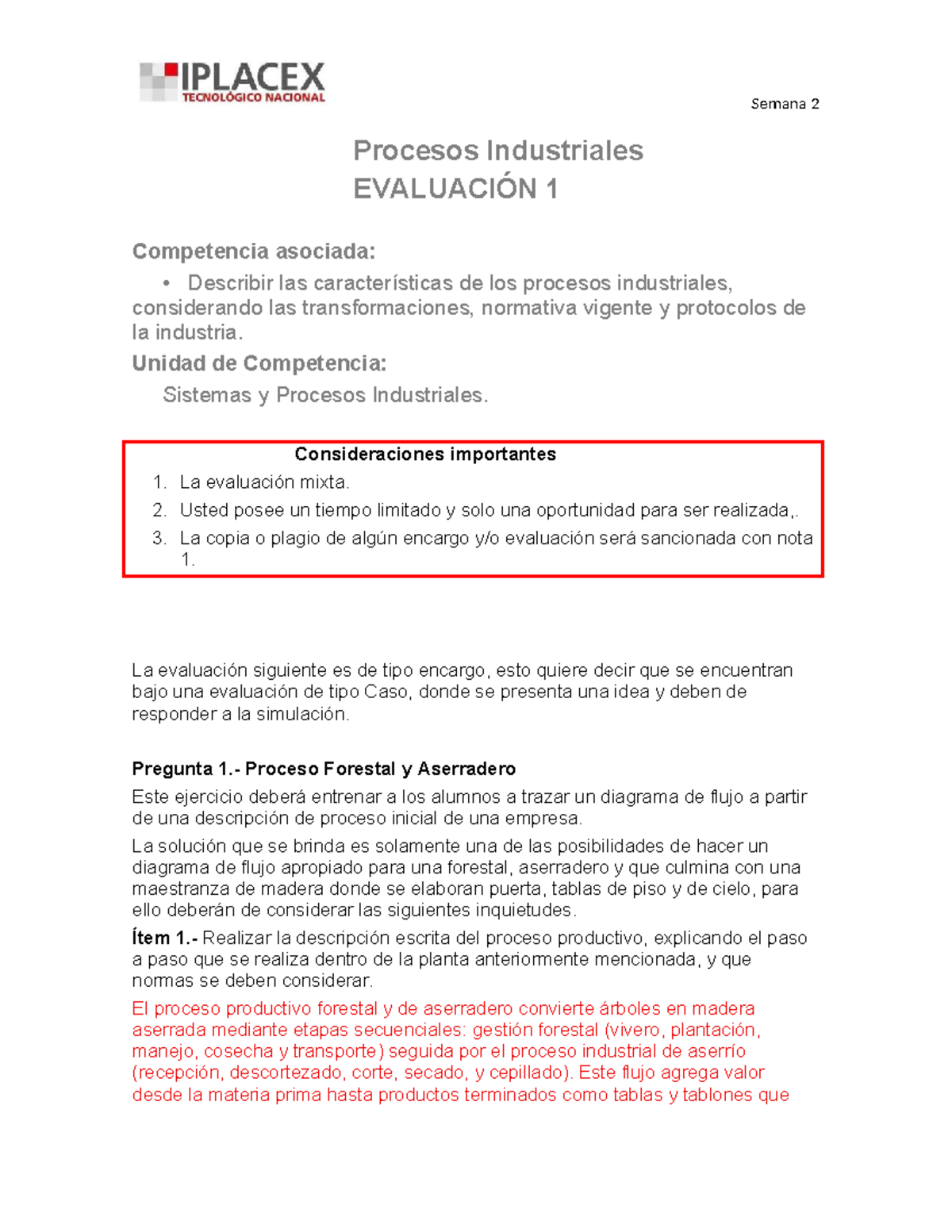 Semana 2 Procesos Industriales: Evaluación 1 y Diagrama de Flujo - Studocu