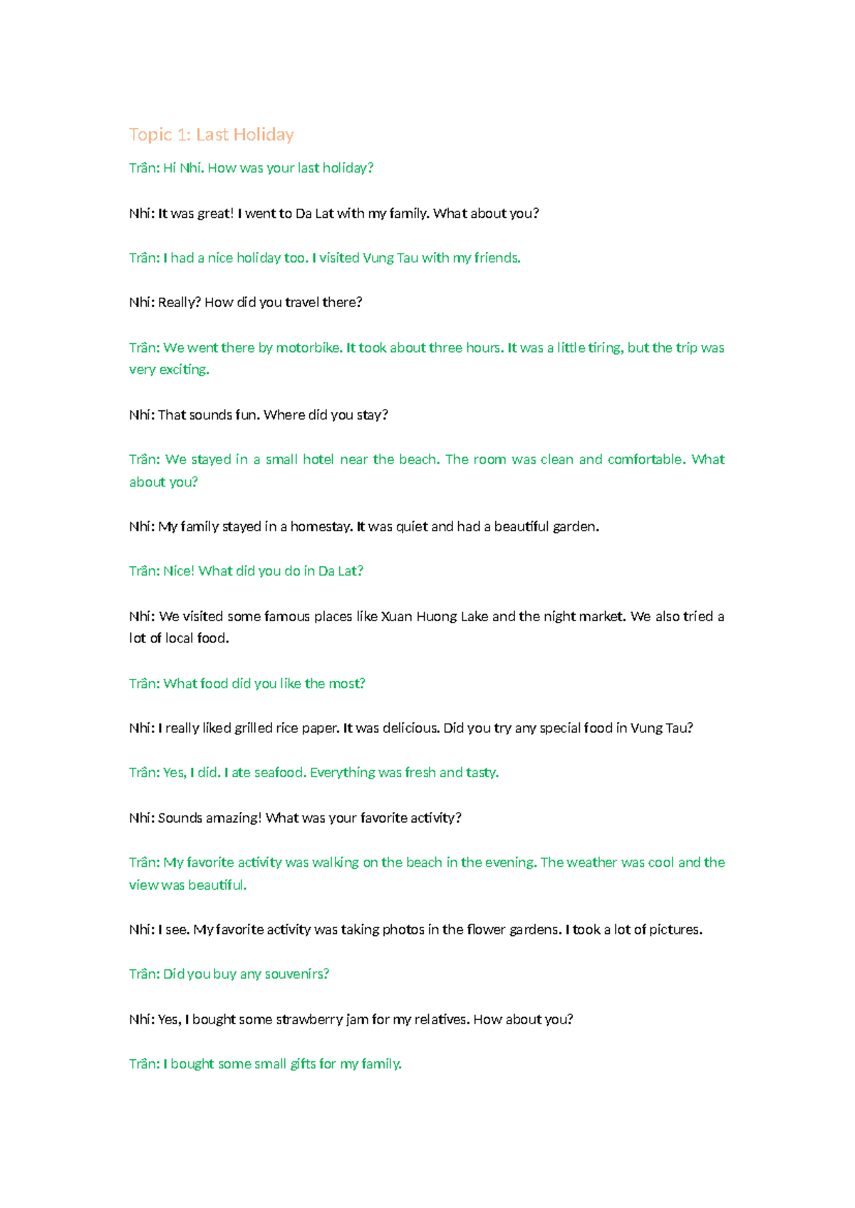 Topics 1, 2, and 4: Conversations on Holidays and Past Habits - Studocu