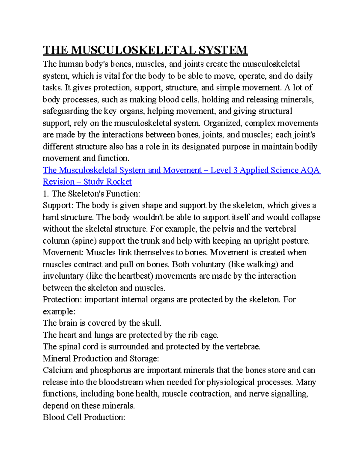 Musculoskeletal System Overview and Disorders – AQA Level 3 Applied ...