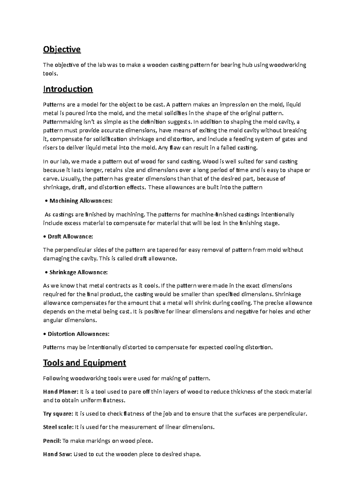 Pattern making - lab report - Objective The objective of the lab was to ...