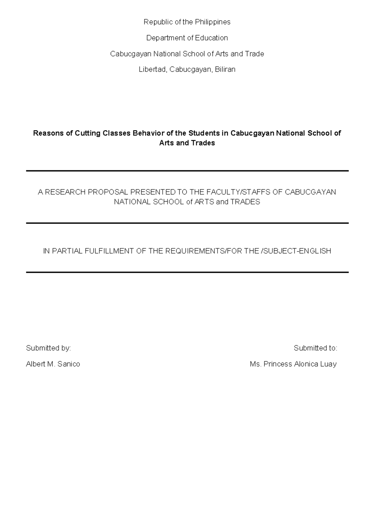 CNSAT Research Proposal: Understanding Student Class Cutting Behavior ...