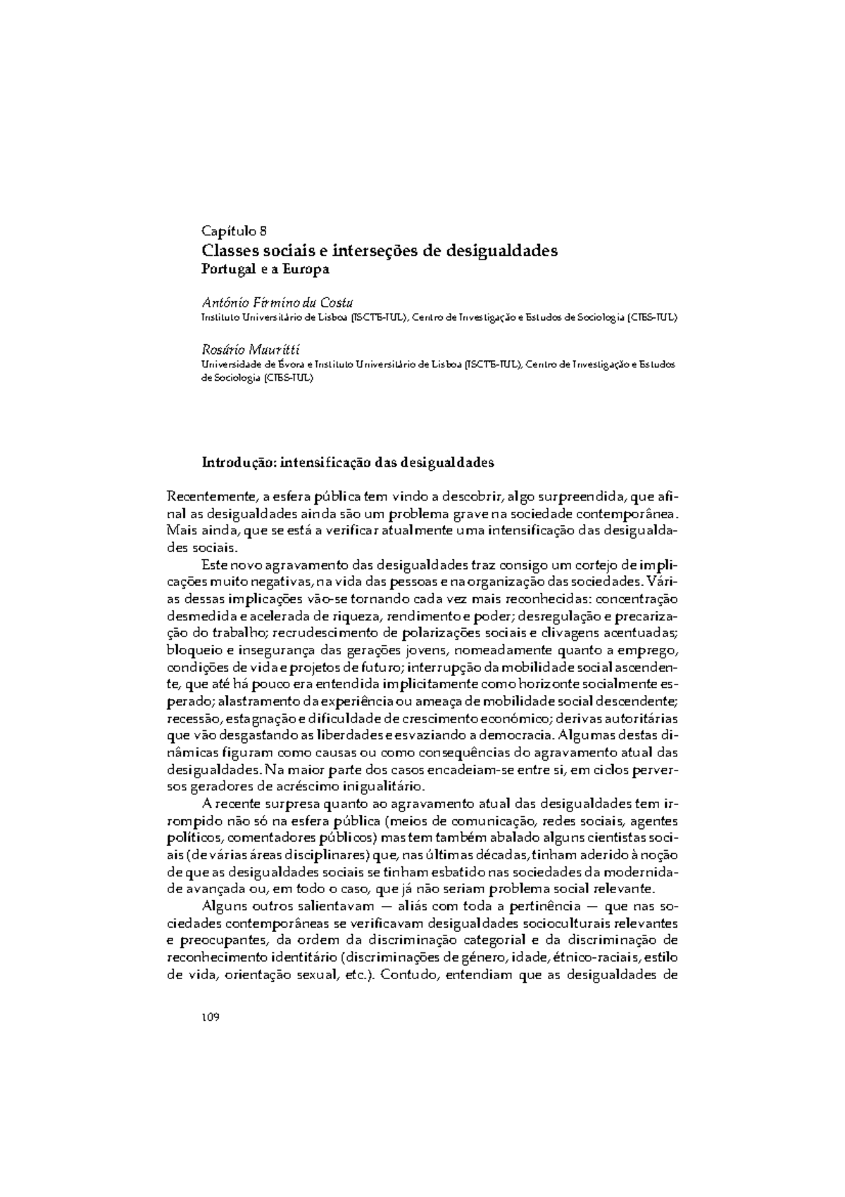 Classes Sociais e Desigualdades em Portugal e na Europa - R. Mauritti ...