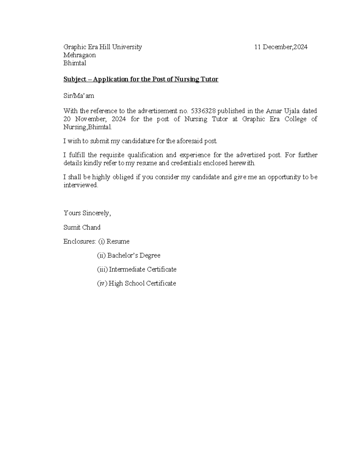 Job Application for Nursing Tutor - Graphic Era College - Studocu