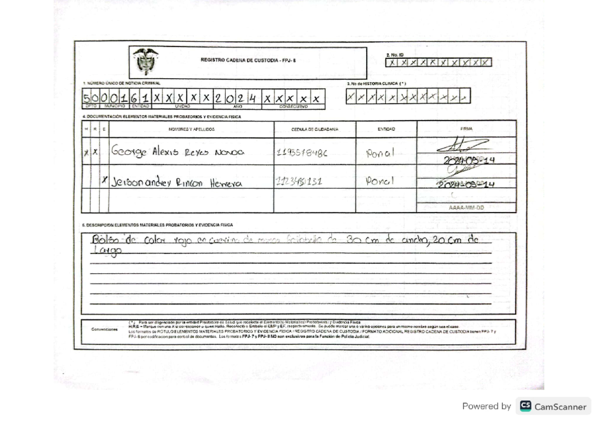 Registro Cadena de Custodia - FJP-8 - Documentación y Evidencia Física ...