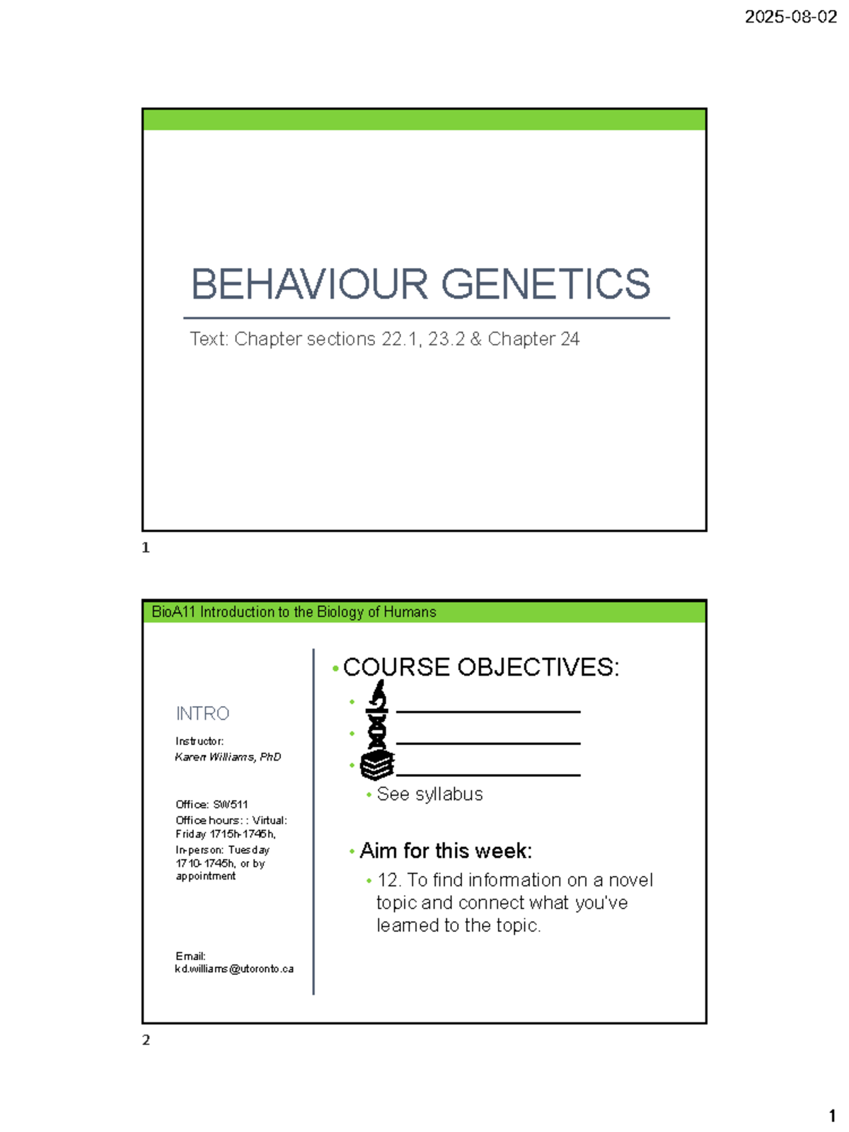 BioA11 Lecture 12 Notes: Behaviour Genetics Overview - Studocu