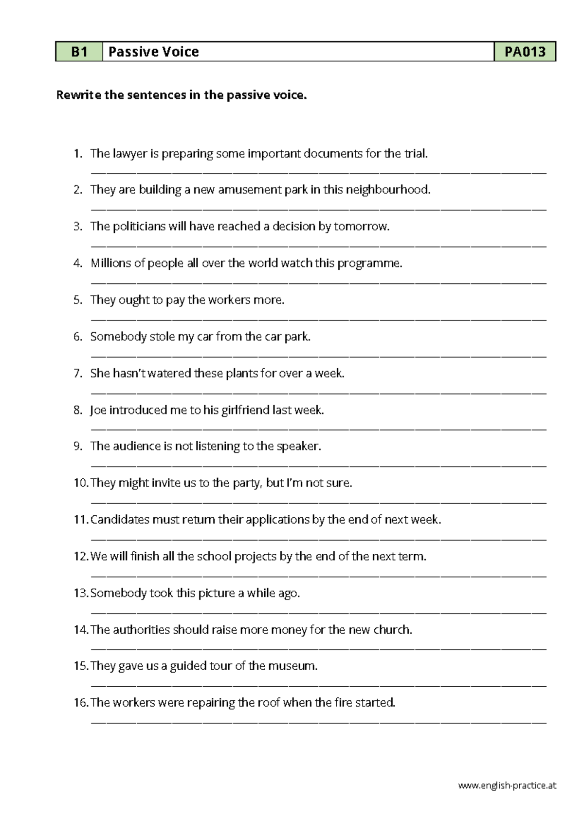 Pa013 change to passive voice - english-practice B1 Passive Voice PA ...