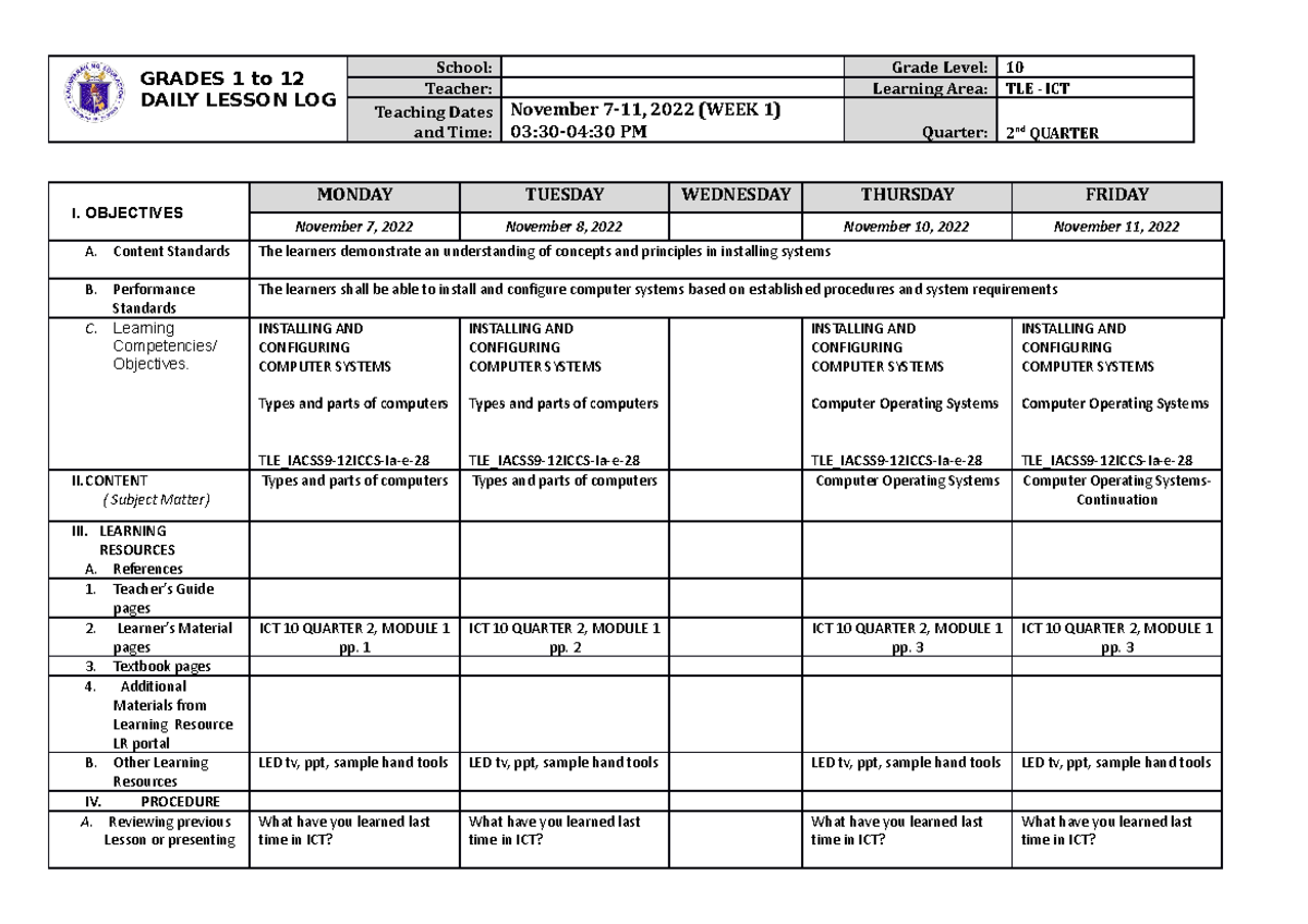 DLL TLE 10 Q2 W1 - Module 2: Installing Computer Systems - Studocu