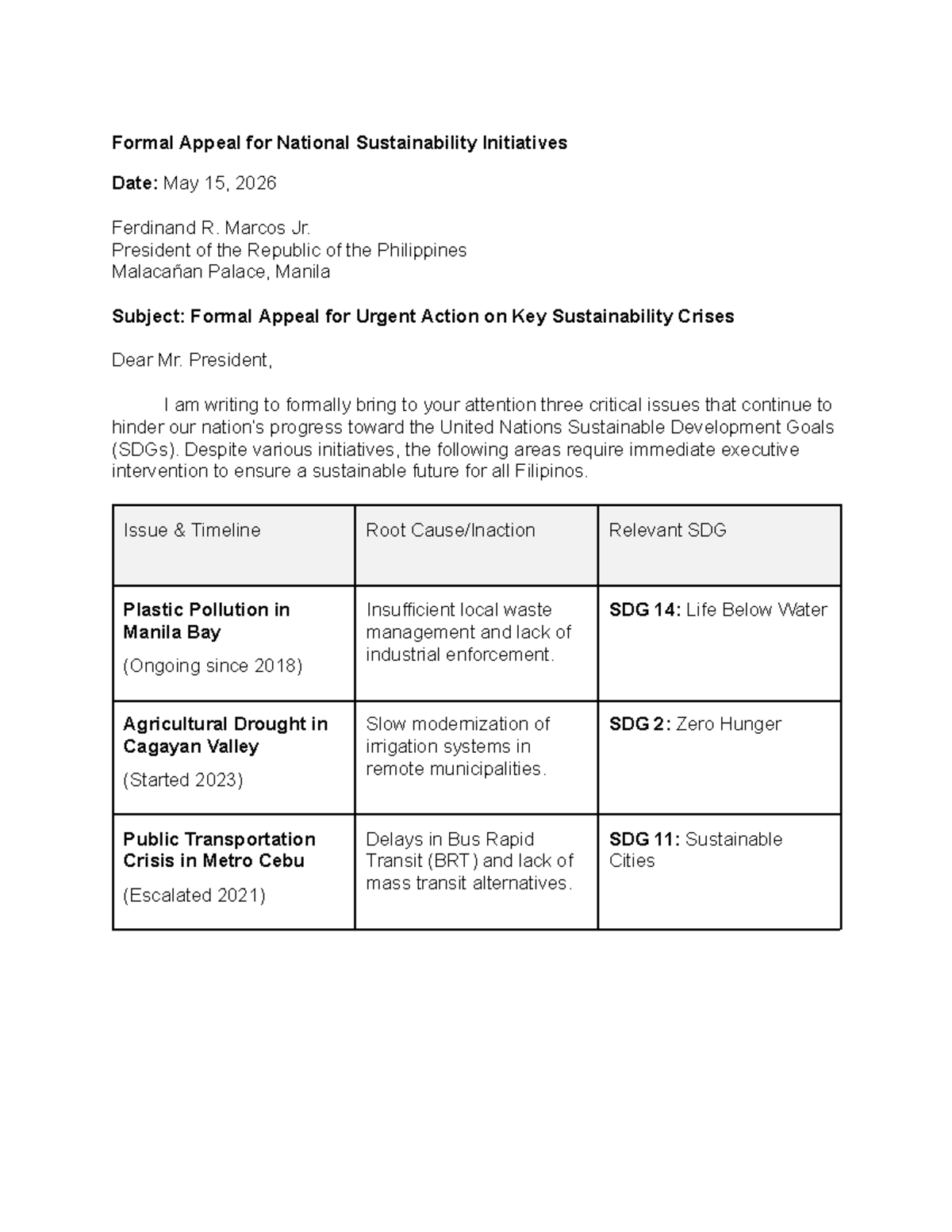 Formal Appeal for National Sustainability Initiatives - Module 5.3 ...