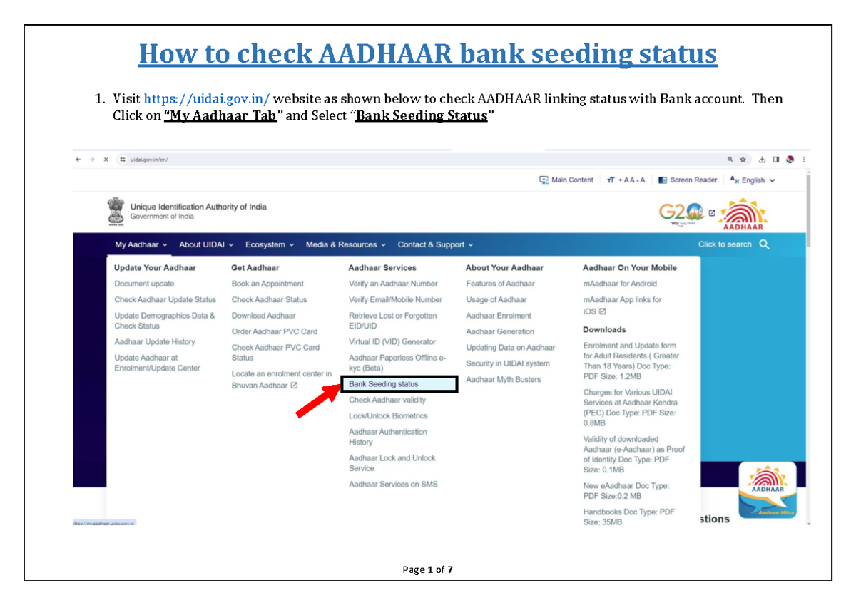 AADHAAR Bank Seeding Process Guide for DBT Benefits - Studocu