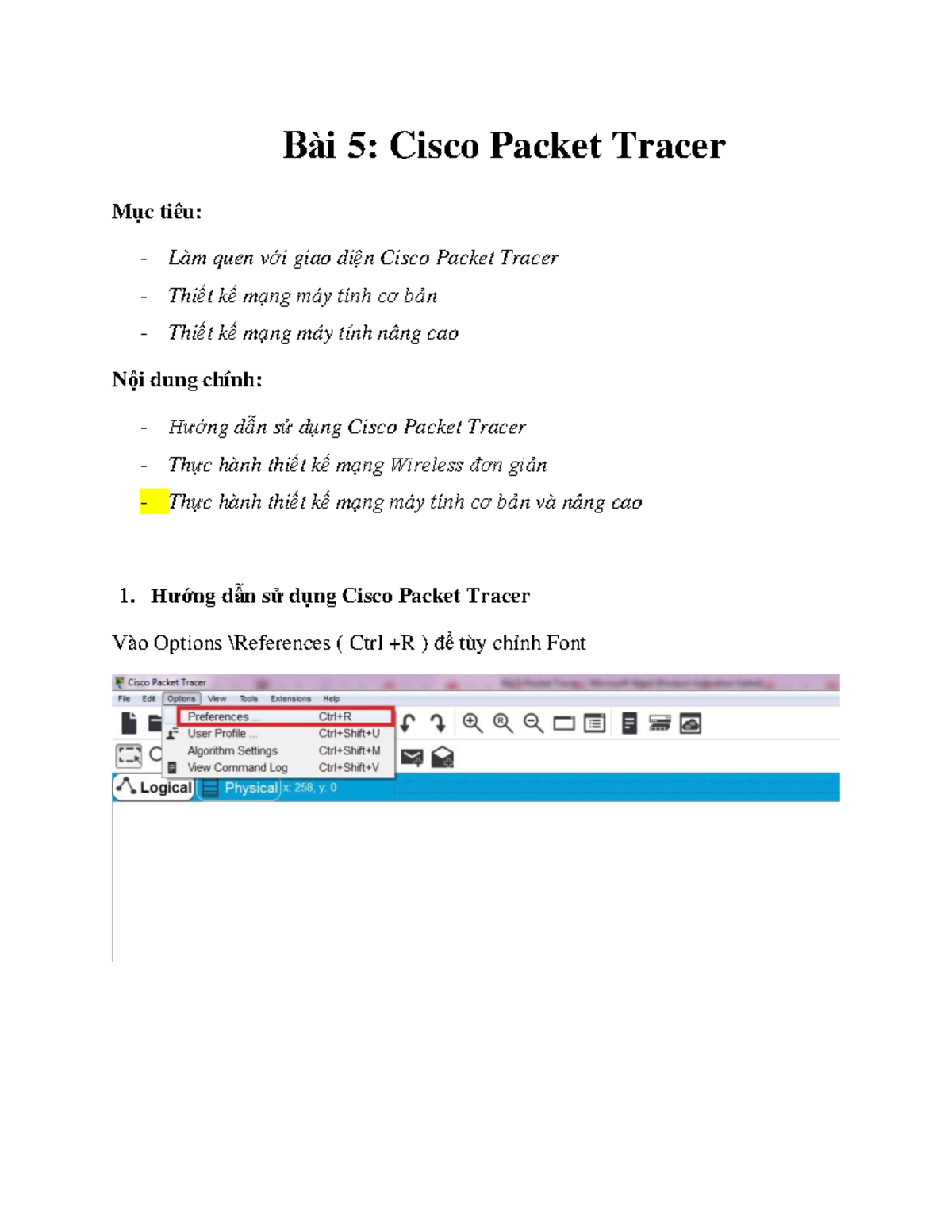 Hướng dẫn sử dụng Cisco Packet Tracer 7.2 - Bài thực hành cơ bản - Studocu