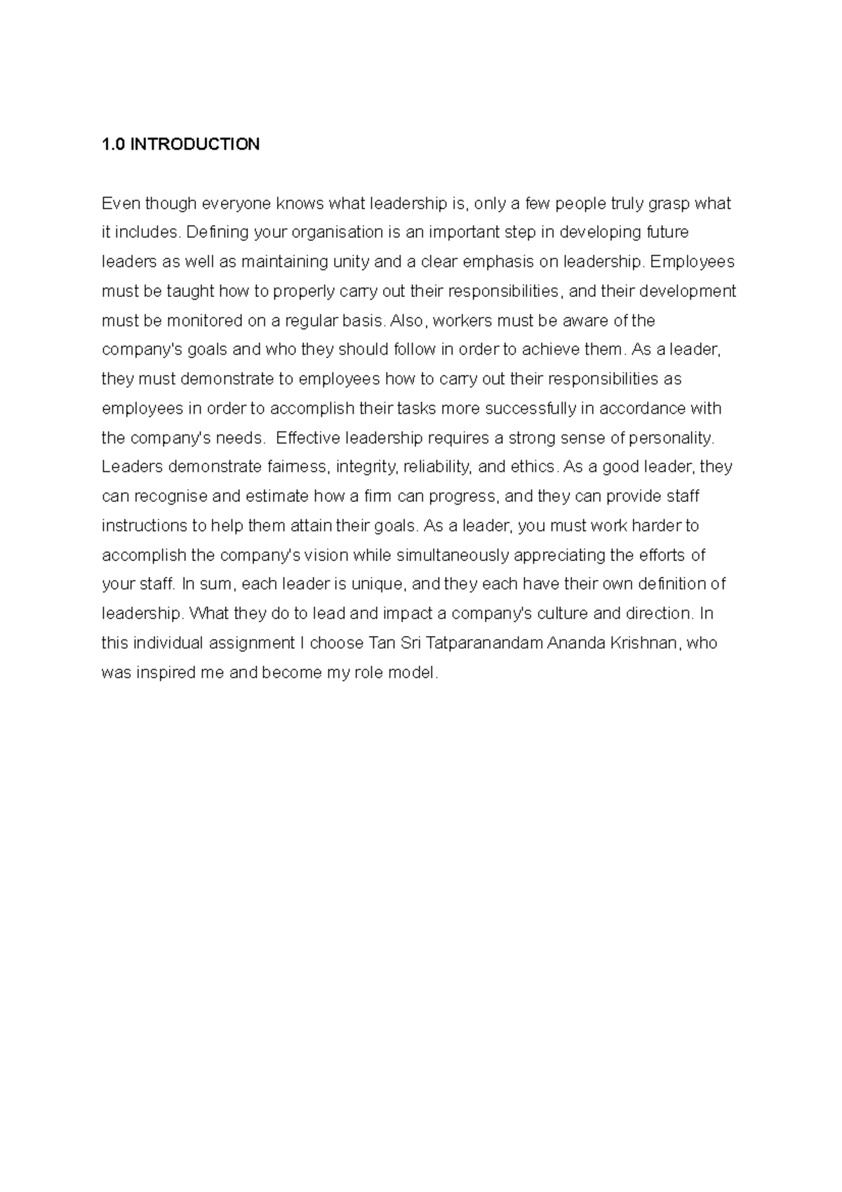 MGT 420 Individual Assignment: Leadership Insights from Ananda Krishnan ...