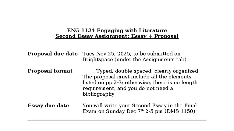 ENG 1124 Second Essay Proposal: Comparative Analysis of Monster Texts - Studocu
