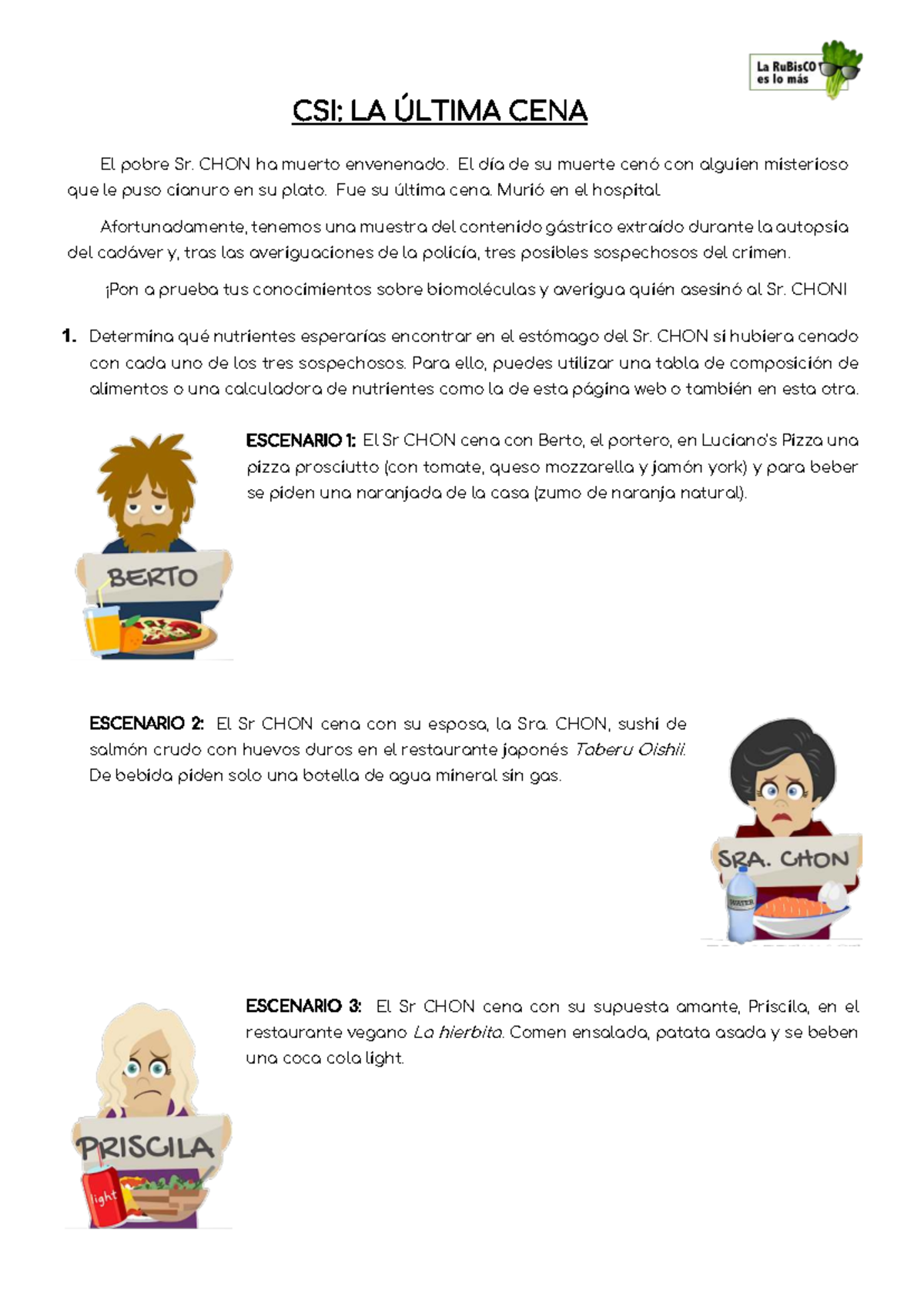 CSI: LA ÚLTIMA CENA - Actividad Gamificada de Química - Studocu