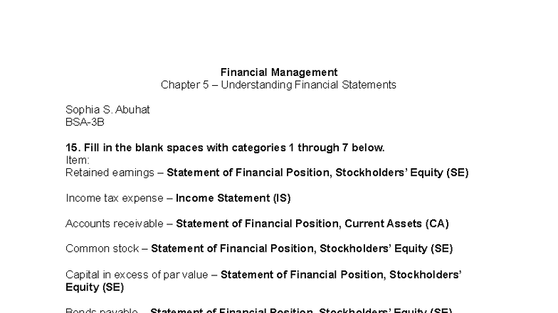 Financial Management CH 5: Understanding Financial Statements - Studocu