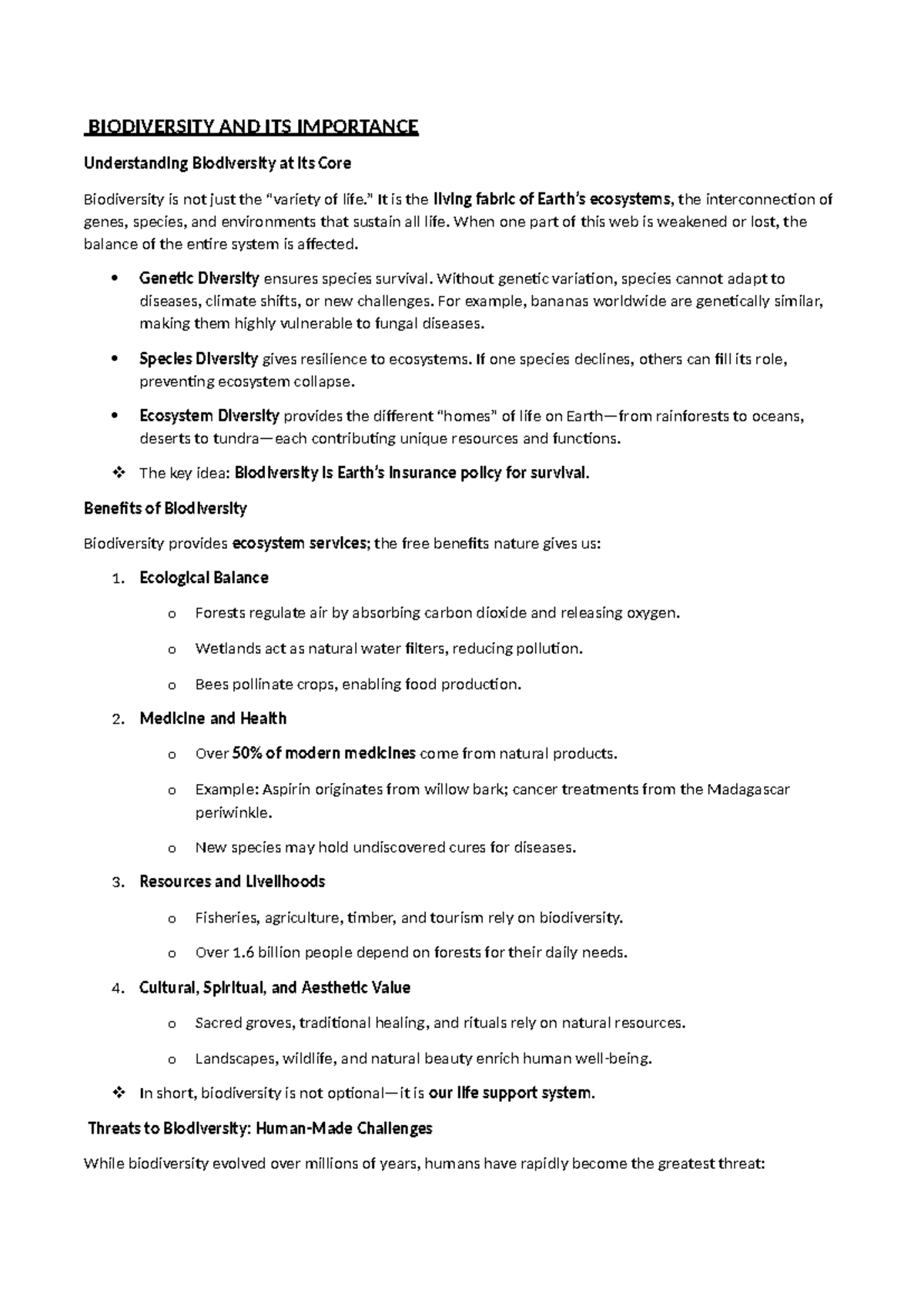 BIOL 101: Understanding Biodiversity and Its Critical Importance - Studocu