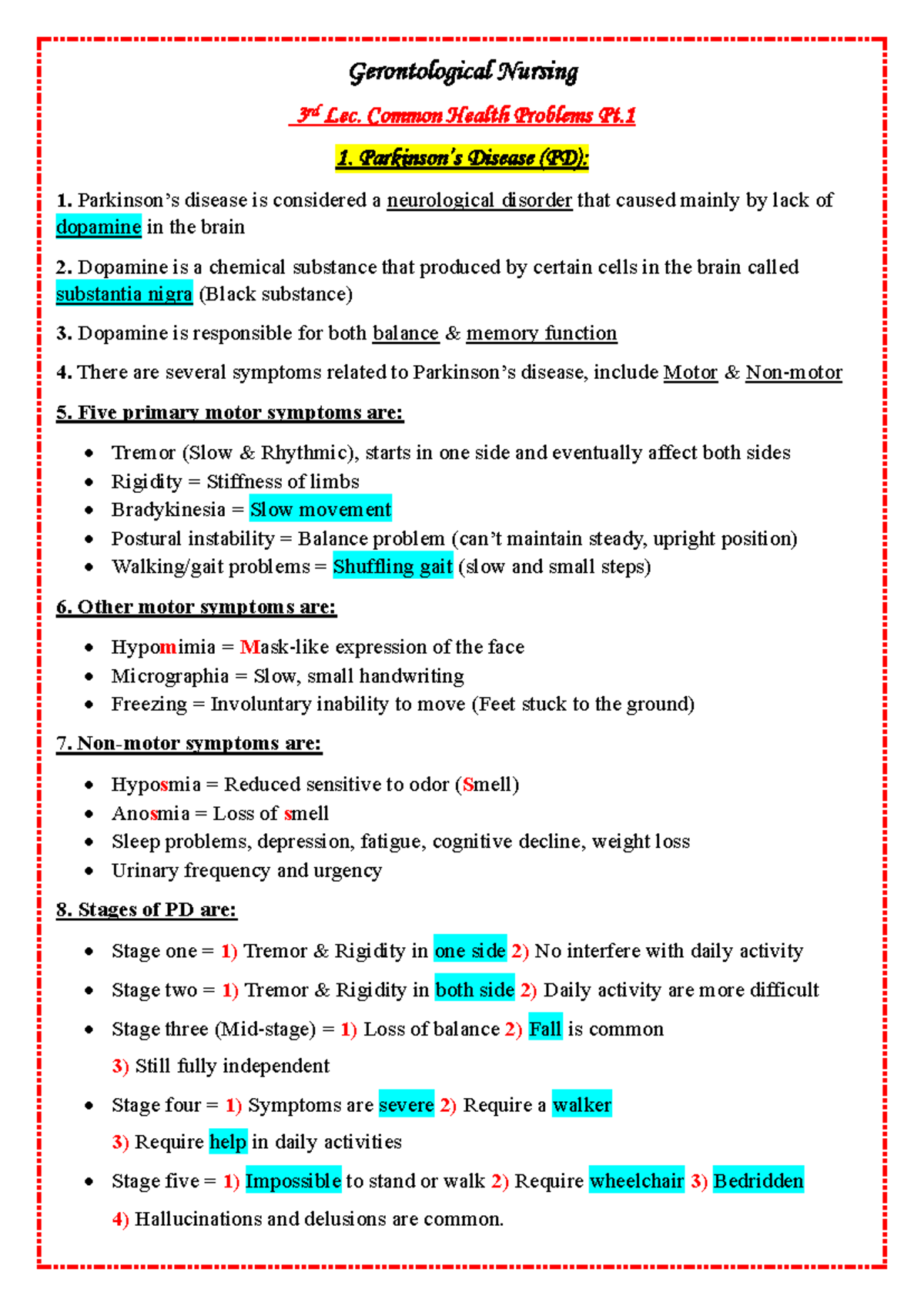 3rd Lec. (Geron) - Questions - Gerontological Nursing 3 rd Lec. Common ...