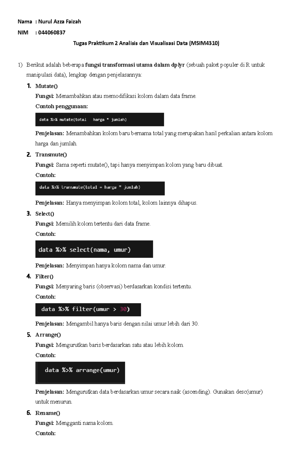 Tugas Praktikum 2: Analisis & Visualisasi Data (MSIM4310) - Studocu