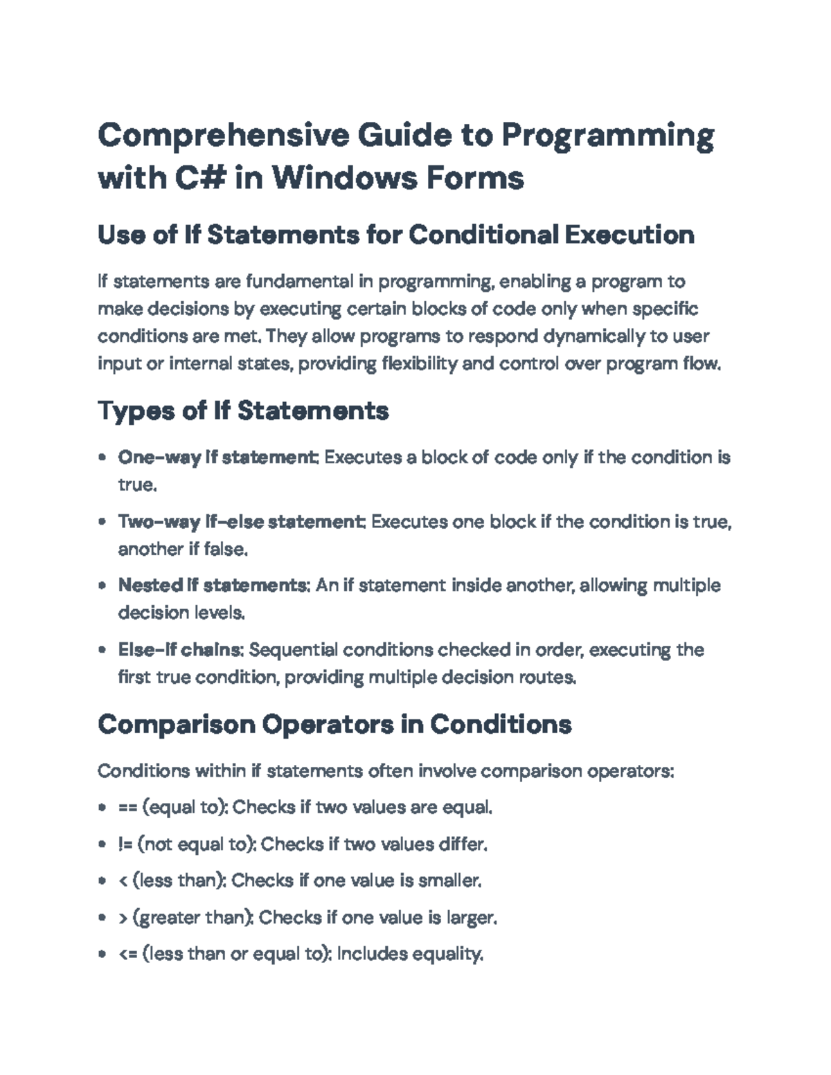 Comprehensive Guide to C# Programming in Windows Forms: If Statements ...