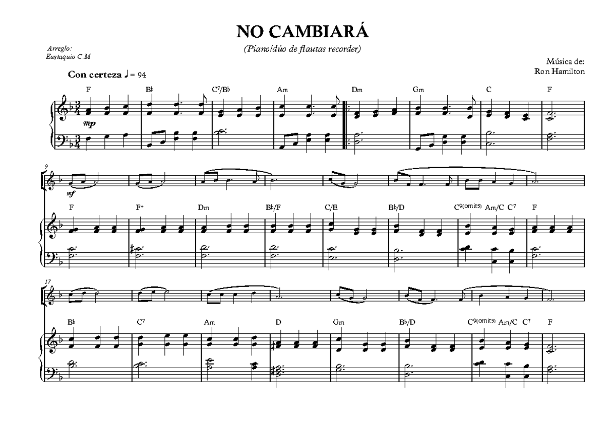 NO Cambiará (Dúo de flauta dulces) - Partitura completa ...