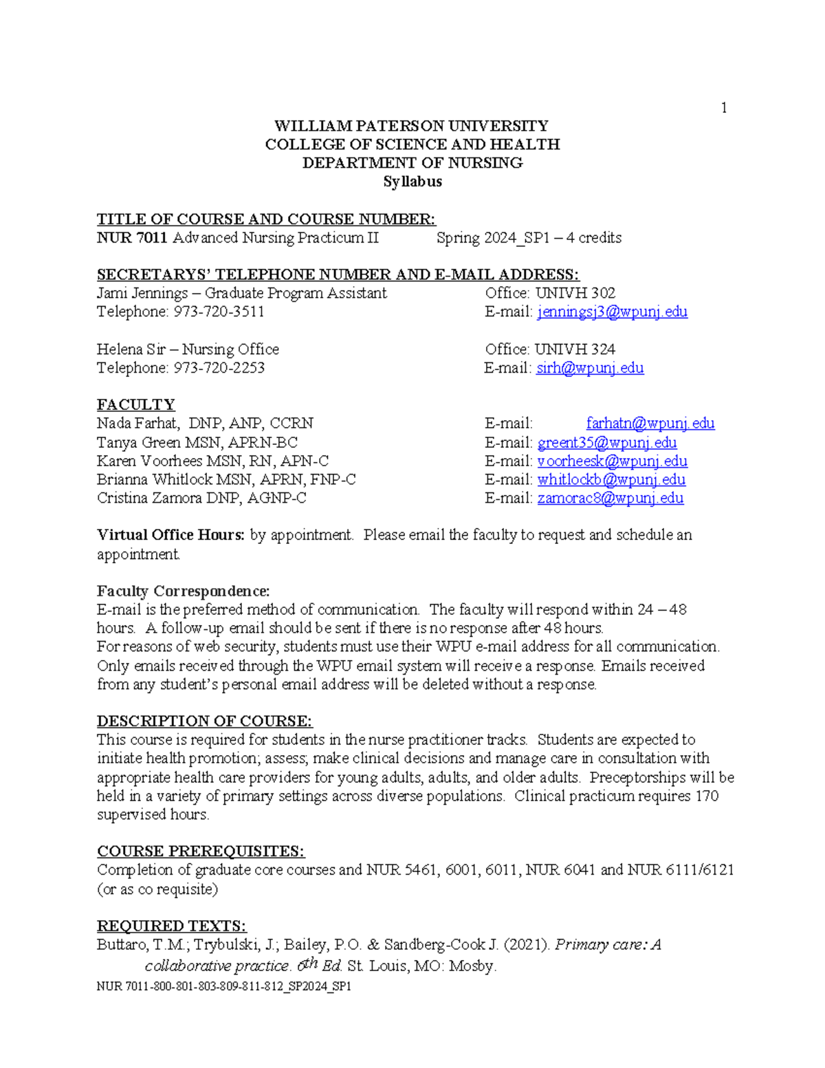 NUR 7011 Advanced Nursing Practicum II Syllabus SP2024 - Studocu