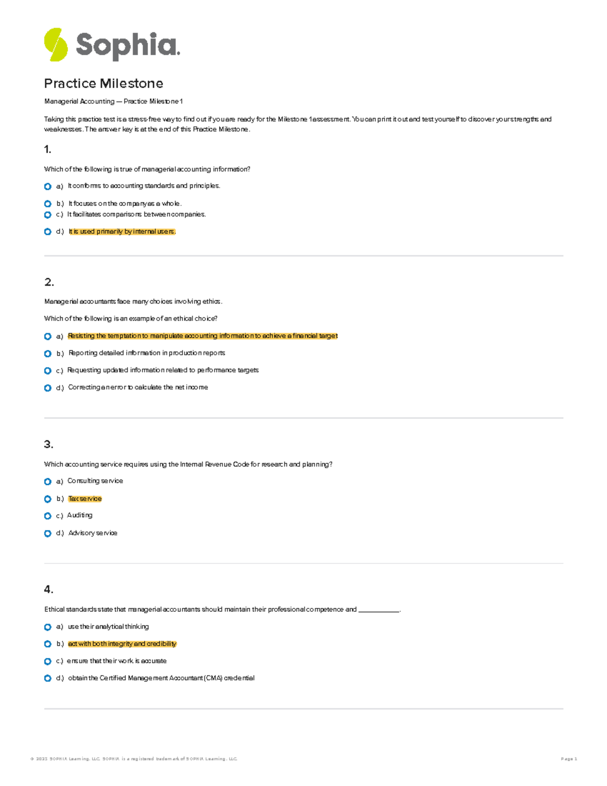 Busi1011-Managerial Accounting Unit 1 - Practice Milestone & Answer Key ...