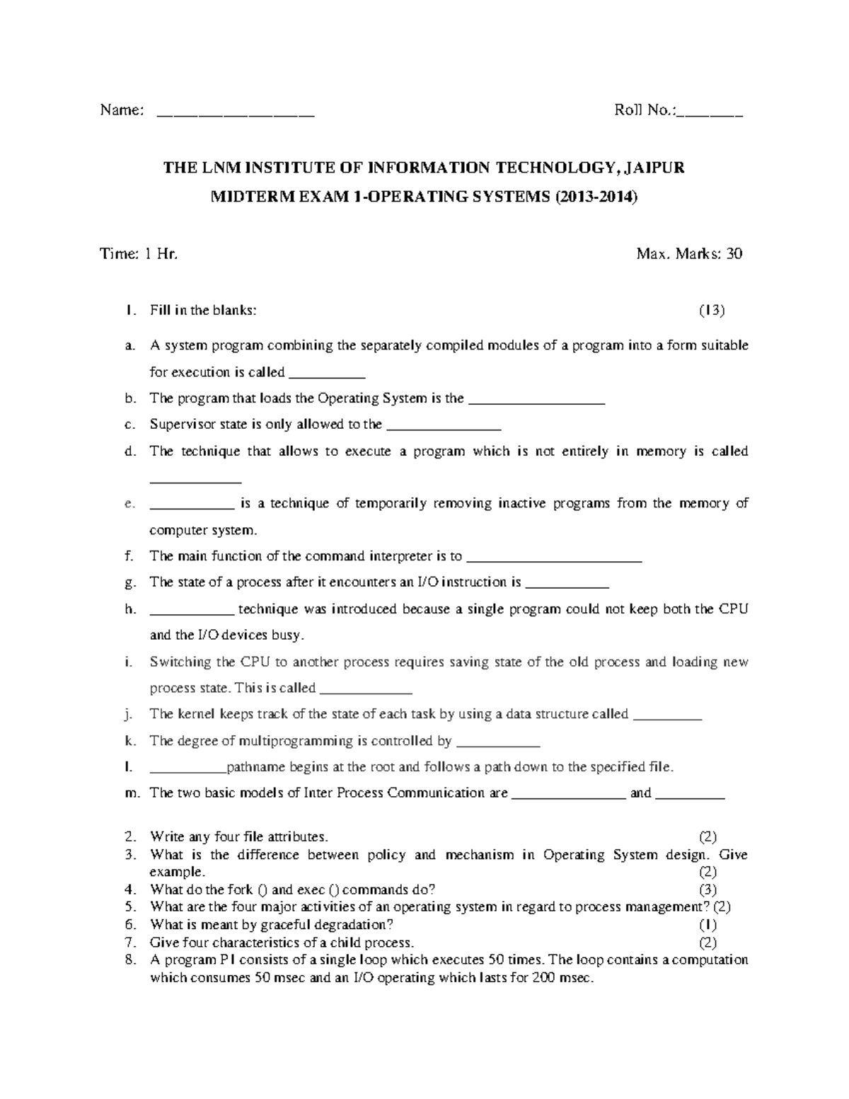 Midterm Exam 1 - Operating Systems (COMPDE) Notes & Questions - Studocu