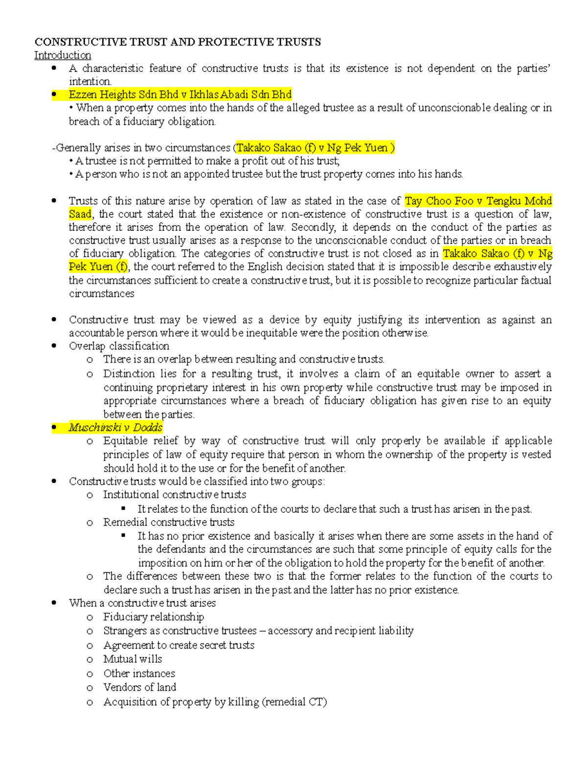 C.6 Constructive and Protective Trusts: Key Legal Principles and Cases ...