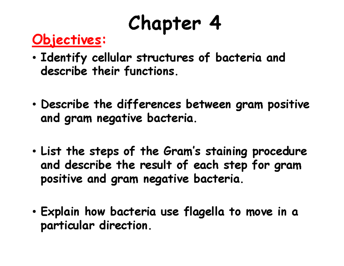 Bacterial Structures & Functions: Chapter 4 Objectives and Insights ...