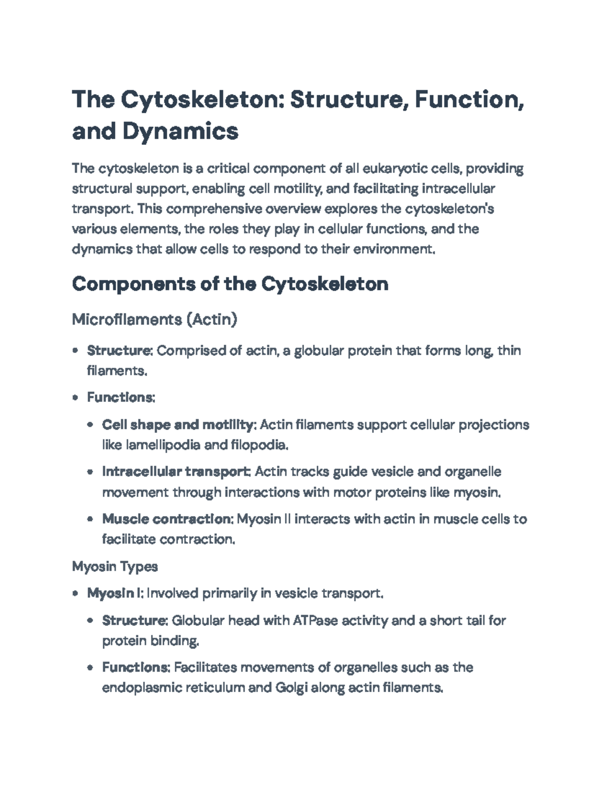 Understanding the Cytoskeleton: Structure, Function, and Dynamics - The Cytoskeleton: Structure ...