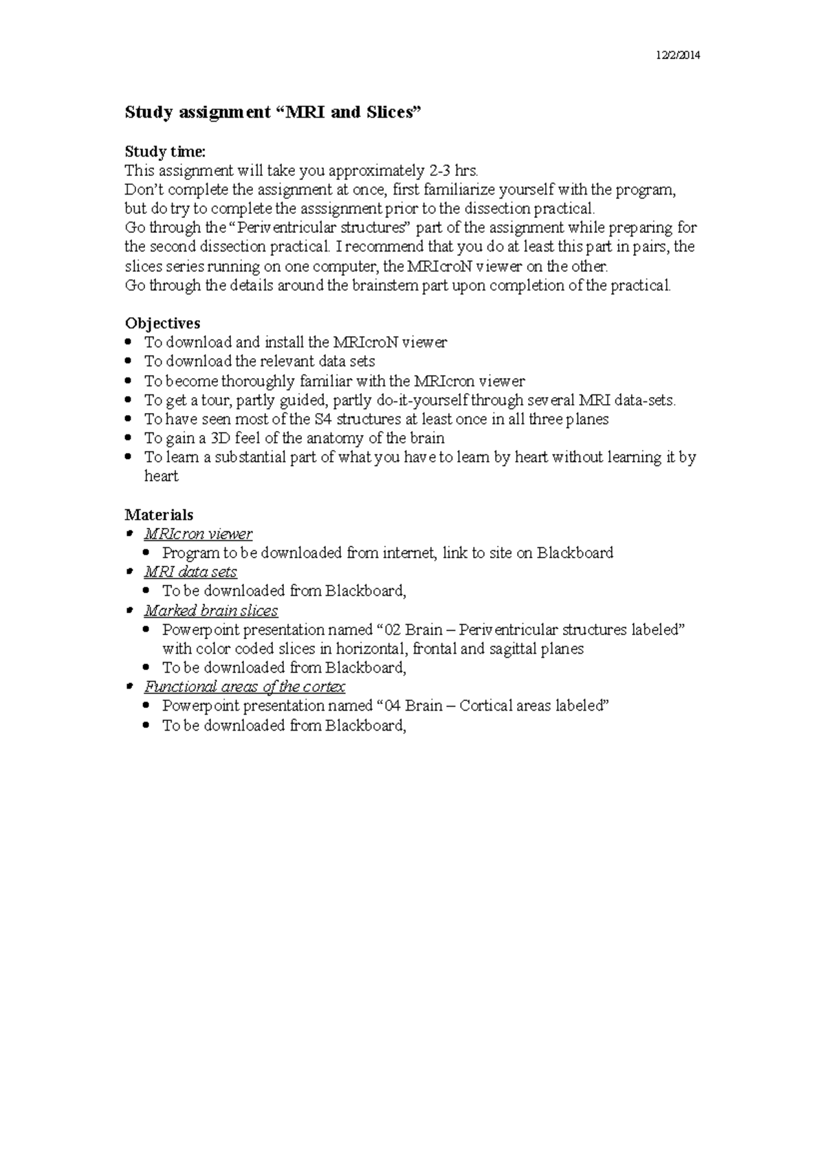 MRIcroN Manual: Study Assignment for MRI and Slices (Pts 1-3) - Studeersnel