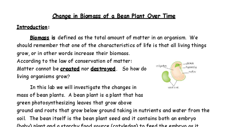 FA Virtual Biomass Lab (R): Bean Plant Growth Experiment - Studocu