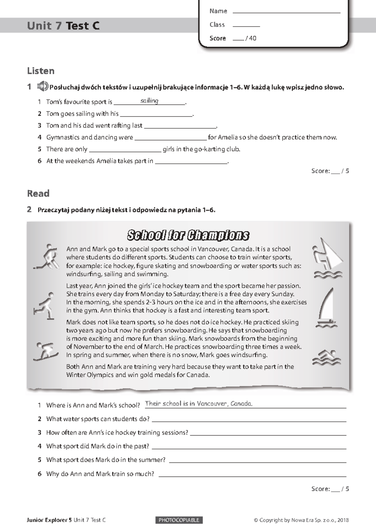 Junior Explorer 5 Unit 7 Test C - Listening & Grammar Exercises - Studocu