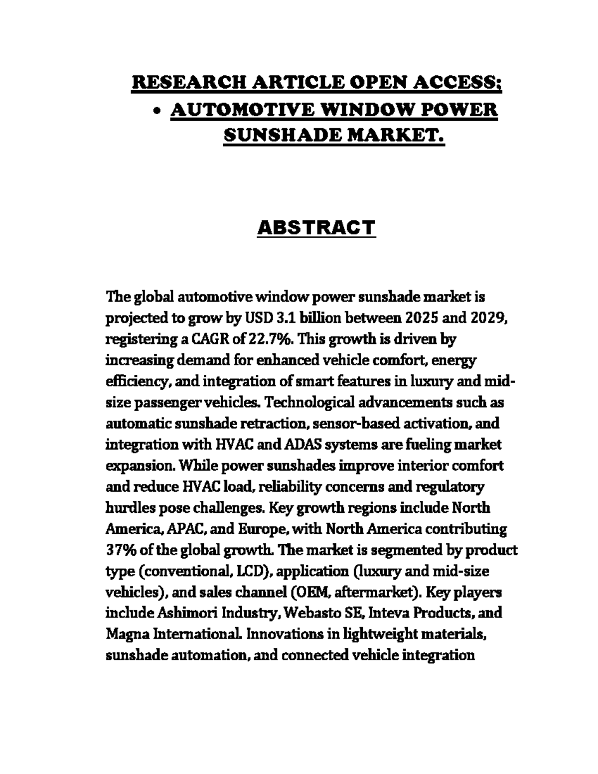 Automotive Window Power Sunshade Market Research Article - Studocu
