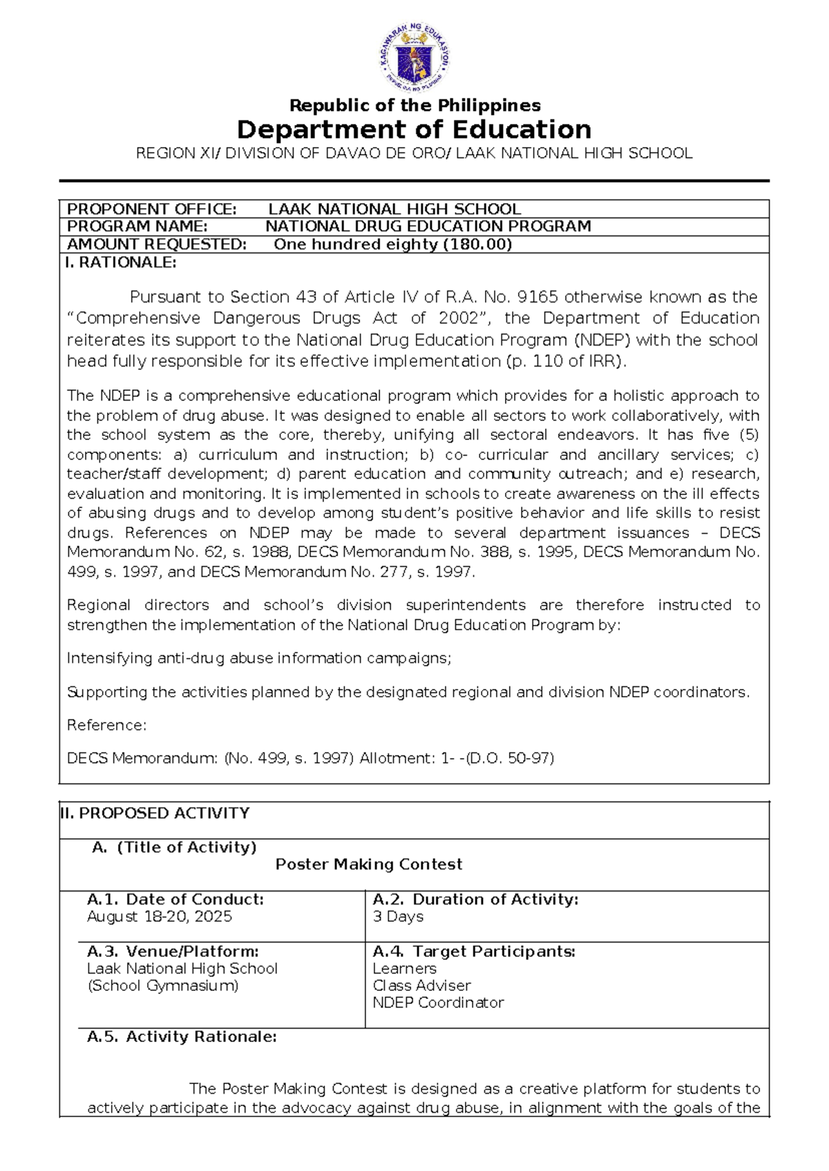 NDEP Activity Design: Poster Making Contest for Drug Awareness - Studocu