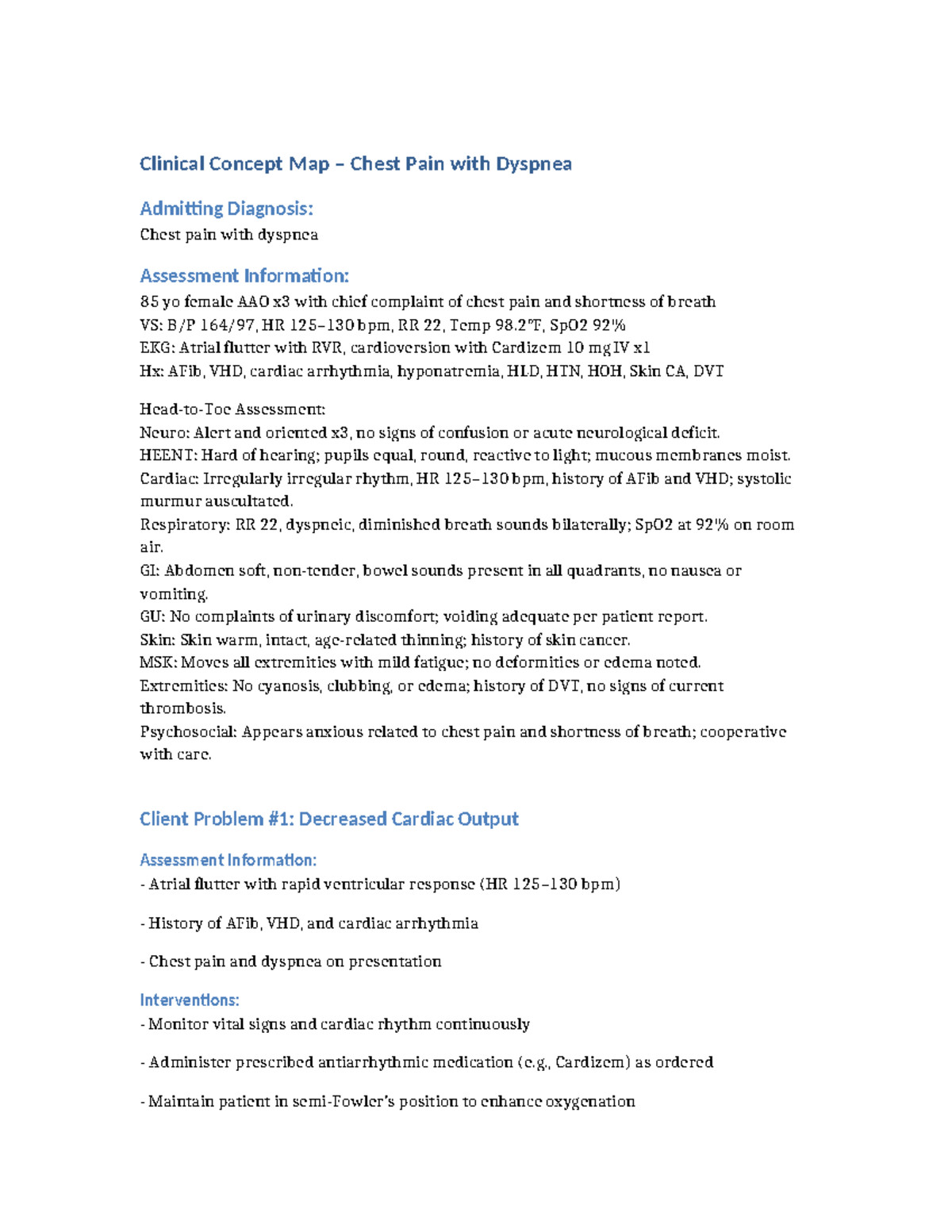 Clinical Concept Map: Chest Pain & Dyspnea (Updated) - Studocu