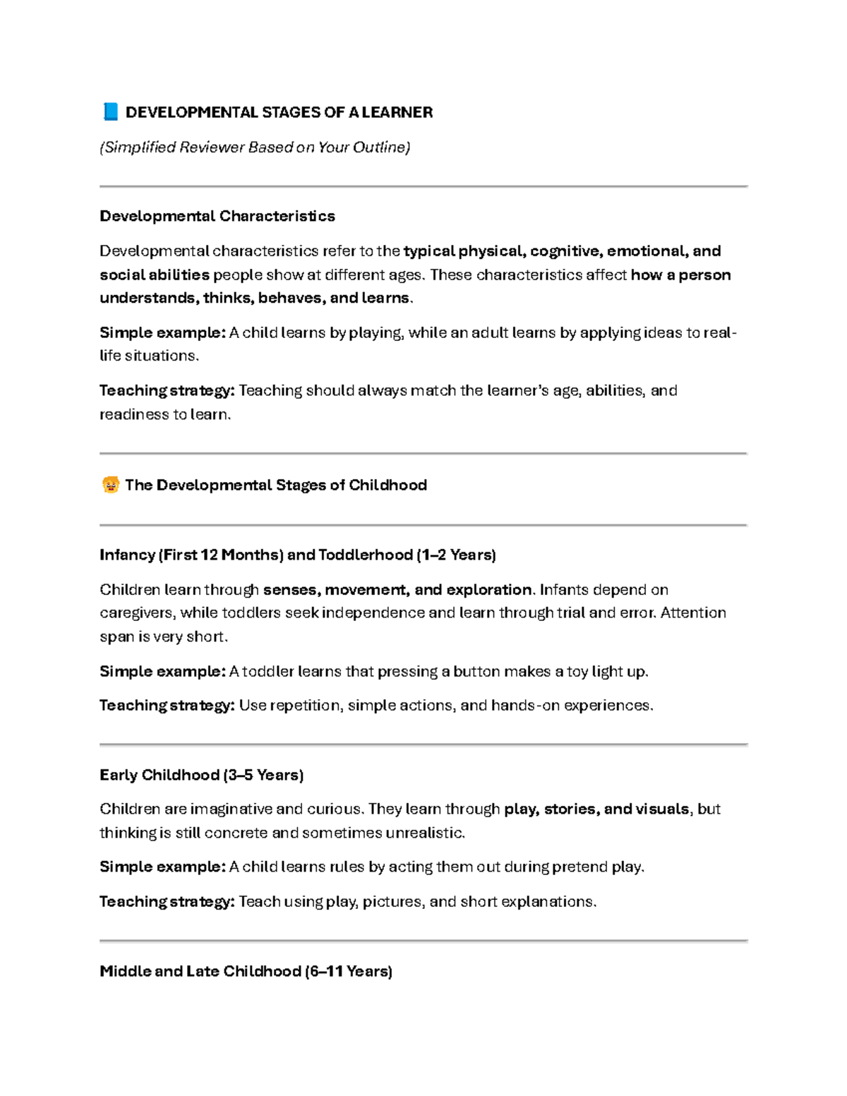 DEVELOPMENTAL STAGES OF A LEARNER: A Simplified Guide - Studocu