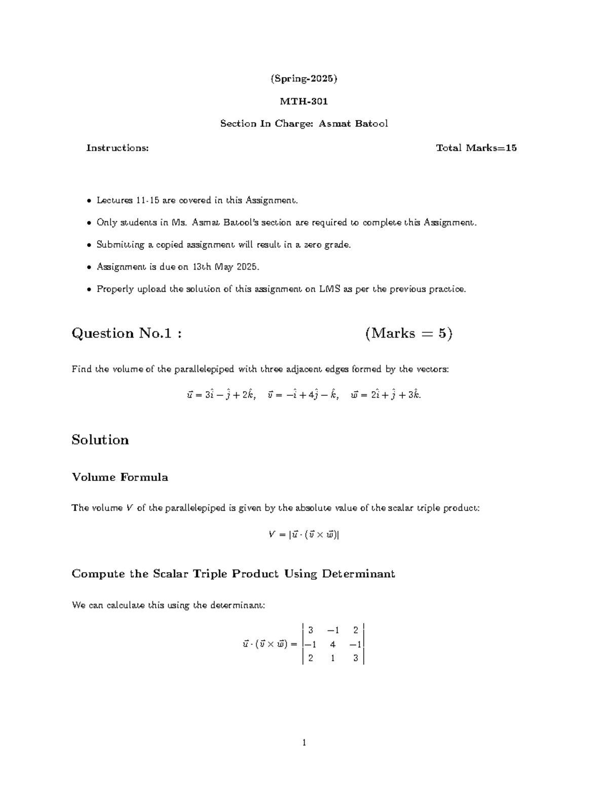 Assignment Solutions for MTH301 (Spring 2025) - Total Marks: 15 - Studocu