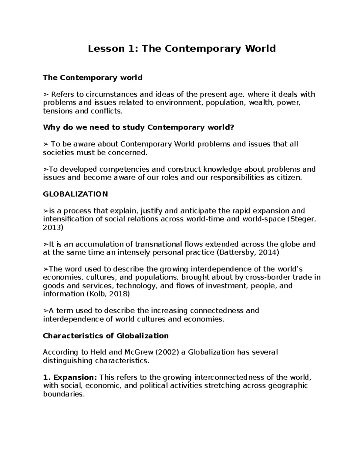 Lesson 1: Understanding the Contemporary World and Globalization - Studocu