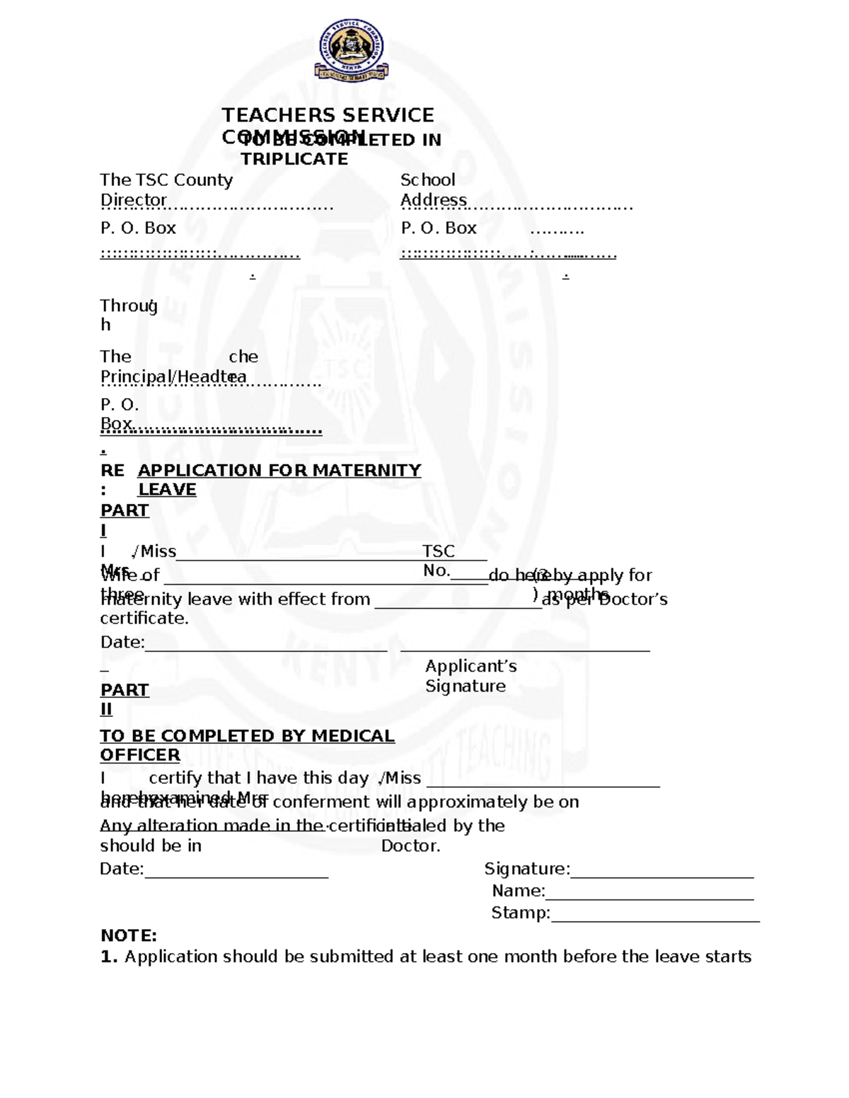 Maternity Leave Application