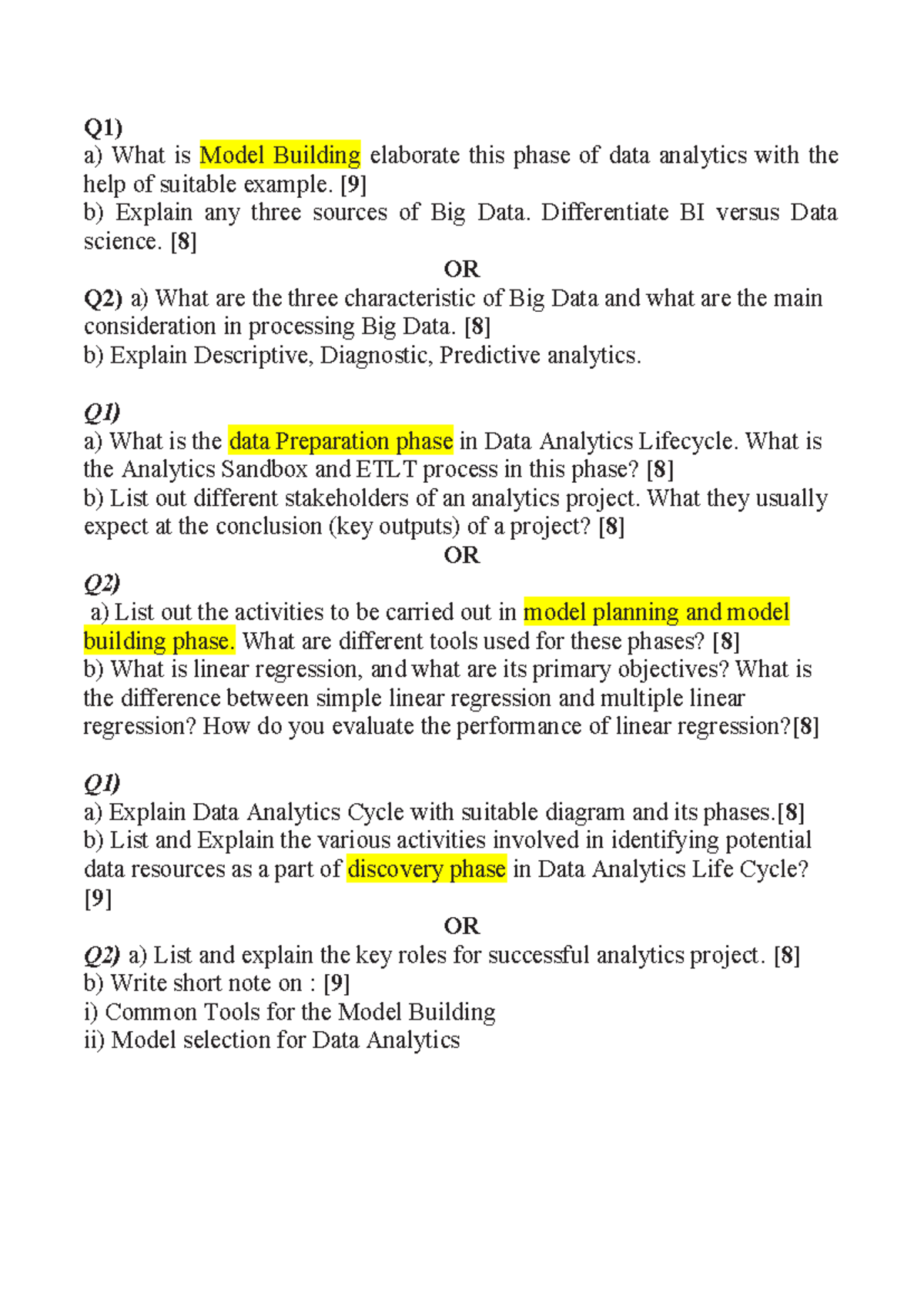 Dsbda-QU3 - Comprehensive Study Guide on Data Analytics Concepts - Studocu