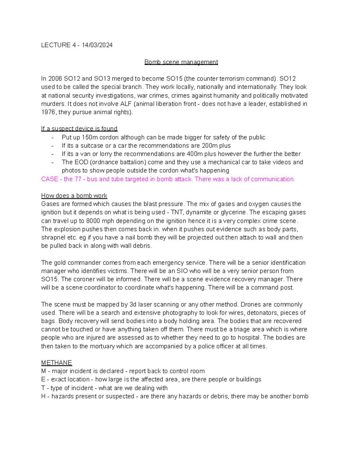 Lecture 4 - Bomb Scene Management Overview and Procedures - Studocu